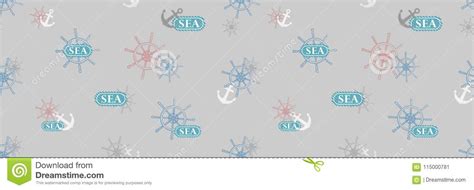 Vector Seamless Sea Pattern With Ship`s Wheel Anchor Cartoon Print