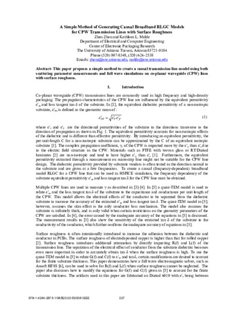 Pdf A Simple Method Of Generating Causal Broadband Rlgc Models For Cpw Transmission Lines With