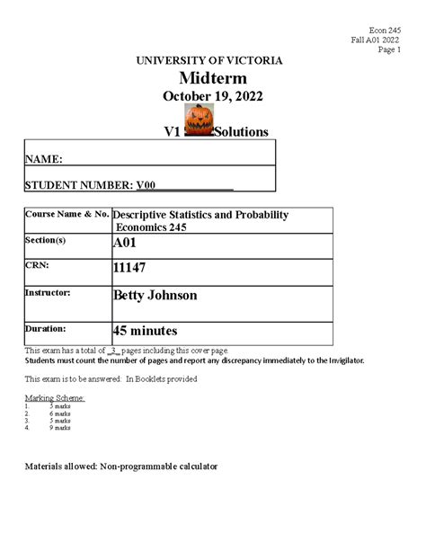 Midterm Fall V1 2022 Solutions Fall A01 2022 Page 1 University Of