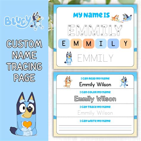 Bluey Custom Name Tracing Sheet Handwriting Practice Personalized Name