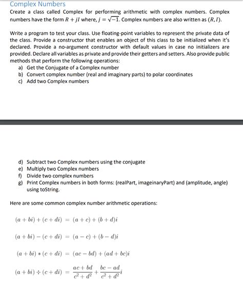 Complex Numbers Create A Class Called Complex For