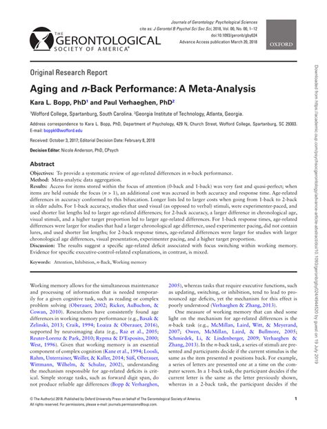 Pdf Aging And N Back Performance A Meta Analysis