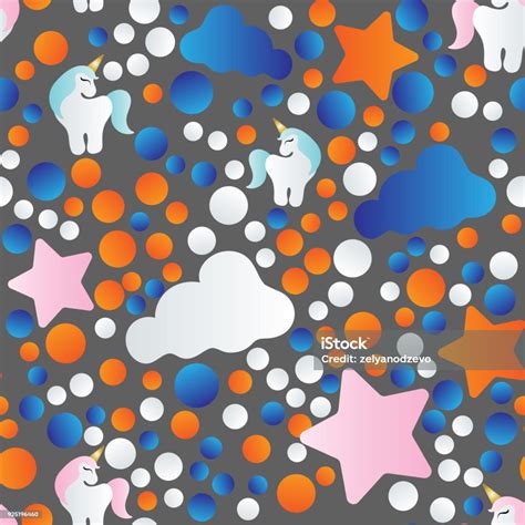 만화 귀여운 장난감 유니콘 구름과 회색 배경에 별 완벽 한 패턴 갈색에 대한 스톡 벡터 아트 및 기타 이미지 갈색 건강관리와 의술 곰 Istock