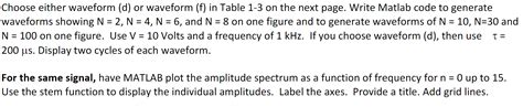 Choose Either Waveform D Or Waveform F In Table Chegg