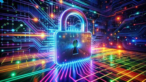 Unlocking The Future A Surreal Neon Circuitry Digital Lock A Visual