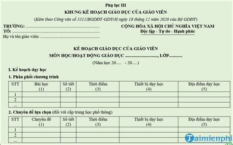 Phụ lục Công văn 5512 BGDĐT GDTrH về kế hoạch giáo dục cho cấp THCS THPT
