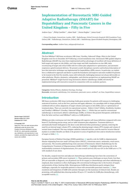 PDF Implementation Of Stereotactic MRI Guided Adaptive Radiotherapy SMART For Hepatobiliary