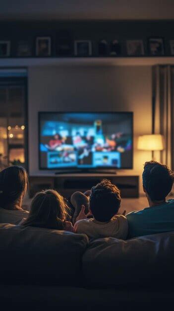Familia Feliz Viendo Pel Culas Por La Noche Y Durmiendo Imagen Premium Generada Con Ia