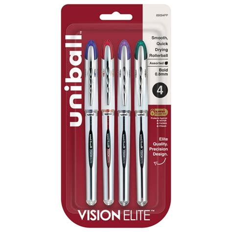 Uniball Vision Elite Rollerball Pens Bold Point 08mm Assorted Ink