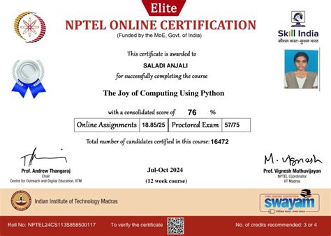 Anjali Saladi On Linkedin Nptel Iit Python Techskills Programming