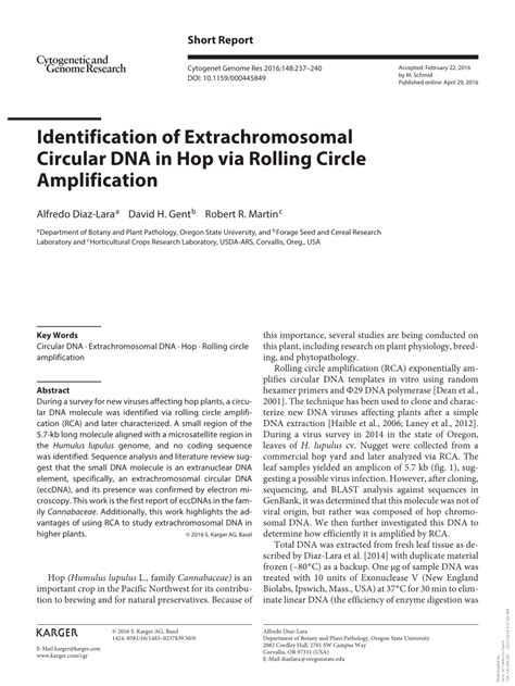 PDF Identification Of Extrachromosomal Circular DNA In Hop Via Rolling Circle Amplification
