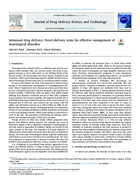 Pdf Intranasal Drug Delivery Novel Delivery Route For Effective
