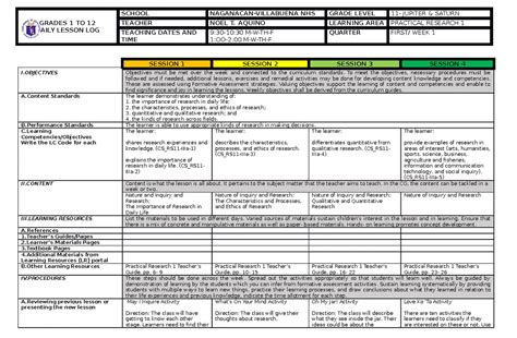 Week 3 Practical Research Dll Grade 1 To 12 Daily Lesson Log School