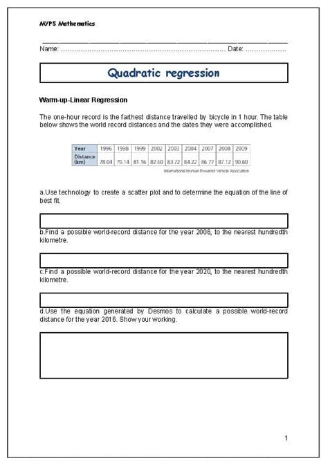 Quadratic Regression Using Desmos Graphing Worksheet By Alfred Made It Easy