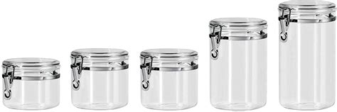 Oggi 5 Piece Acrylic Canister Set With Airtight Clamp Lids