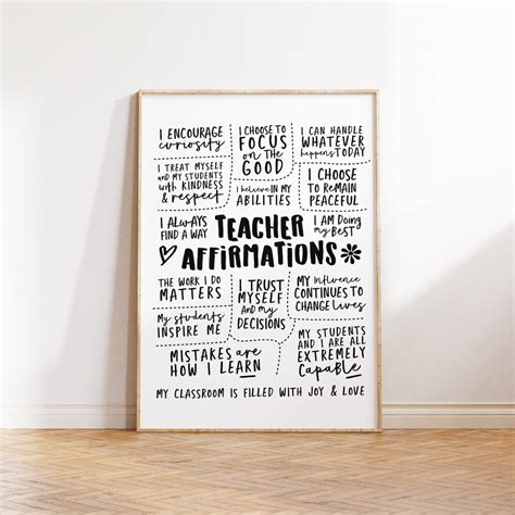 Teacher Daily Affirmations Printable Wall Art Affirmation Poster