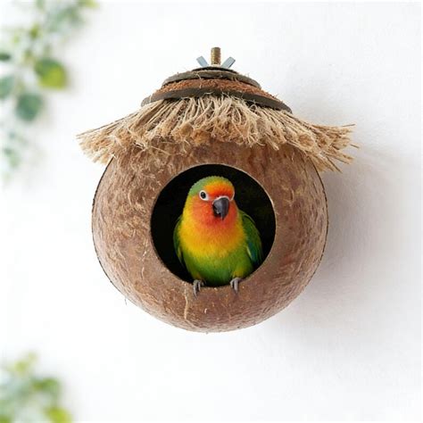 Coconut Shell Bird Nest Rope Ladder Hanging Parrot Cage Hideout