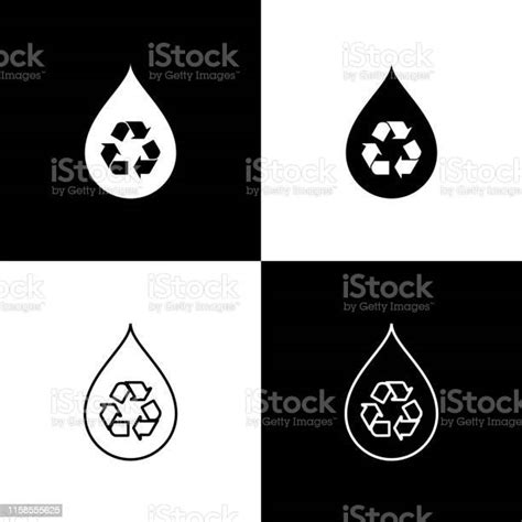 設置回收清潔水圖示隔離在黑白背景上的圖示帶標誌回收的水滴向量插圖向量圖形及更多unspecified圖片 Unspecified