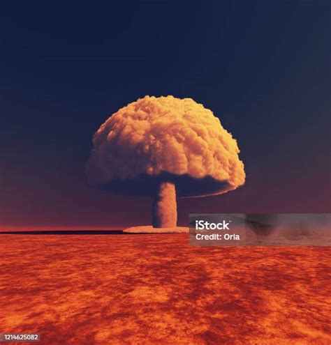 Ledakan Bom Nuklir Asap Awan Jamur Ini Adalah Ilustrasi 3d Foto Stok