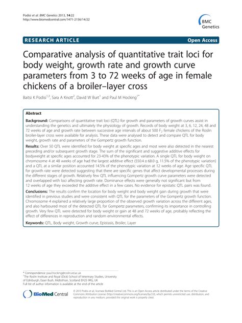 Pdf Comparative Analysis Of Quantitative Trait Loci For Body Weight