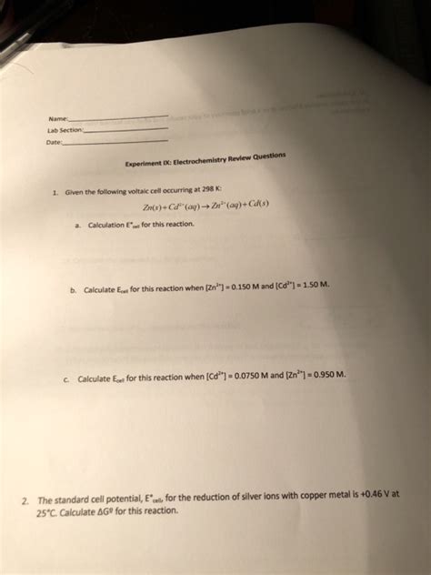 Solved Name Lab Section Date Experiment Ix