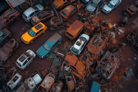 Premium Ai Image Aerial View Of A Car Junkyard With Rusty Wrecks