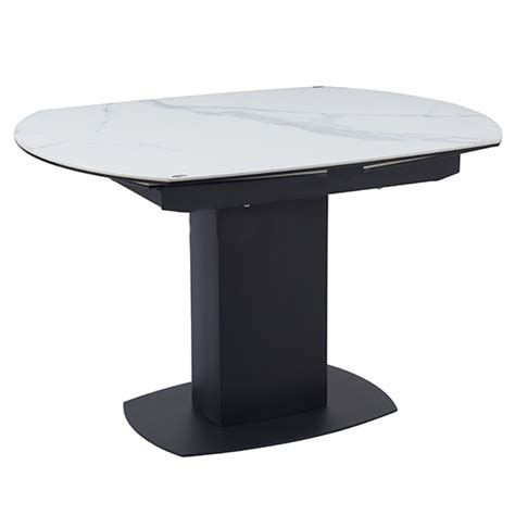 Rodez Swivel Extending Ceramic Dining Table In White Grey Furniture