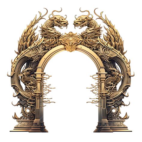 Premium Ai Image Surreal Style Of Arched Gate With Dragon Design Consists Of A Single Leaf Bro