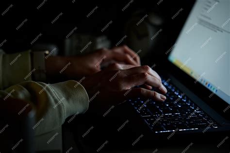 Premium Photo Close Up Shot Of Anonymous Woman Typing On Laptop
