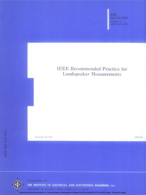 Ieee 219 1975 Recommended Practice For Loudspeaker Measurements Pdf Pdf Loudspeaker Sound