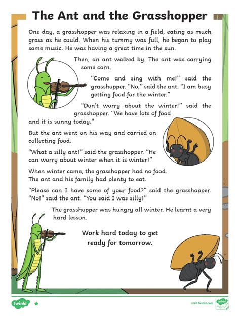 The Ant And The Grasshopper Story Pdf Insects Insects And Humans