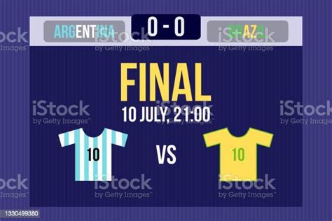 아르헨티나 Vs 브라질 스코어보드 브로드캐스트 서식포 스포츠 축구 남미 토너먼트 결승전 과 저지 티셔츠 벡터 일러스트레이션