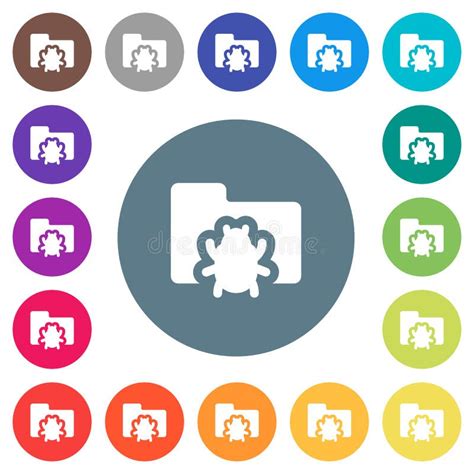 Bug Folder Flat White Icons On Round Color Backgrounds Stock Vector