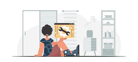 개인은 기어가 있는 브라우저 창을 들고 있습니다 Seo 및 웹 분석 주제 트렌디한 스타일 벡터 일러스트레이션 개념에 대한 스톡