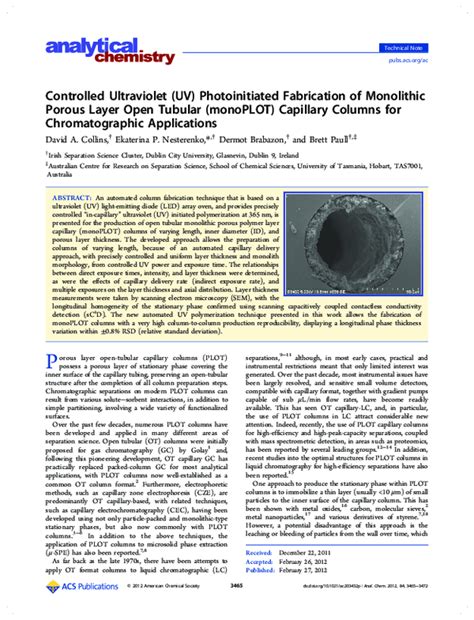 Pdf Controlled Uv Photoinitiated Fabrication Of Monolithic Porous Layer Open Tubular Monoplot