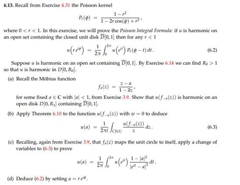6 13 recall from exercise 4 31 the poisson kernel