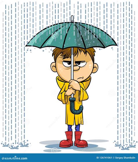 Rain And Umbrella Cartoon Illustration 126741061