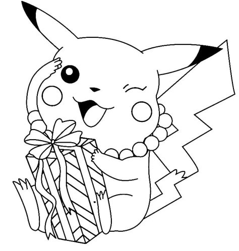 Pikachu With A Present Coloring Page Download Print Or Color Online