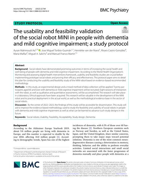 Pdf The Usability And Feasibility Validation Of The Social Robot Mini In People With Dementia