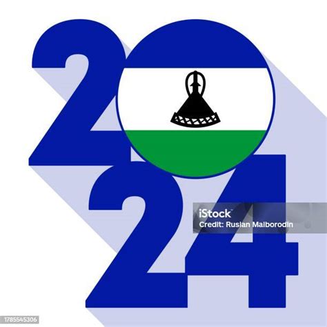 새해 복 많이 받으세요 2024 내부에 레소토 국기가 있는 긴 그림자 배너 벡터 일러스트 레이 션입니다 12월 31일에 대한