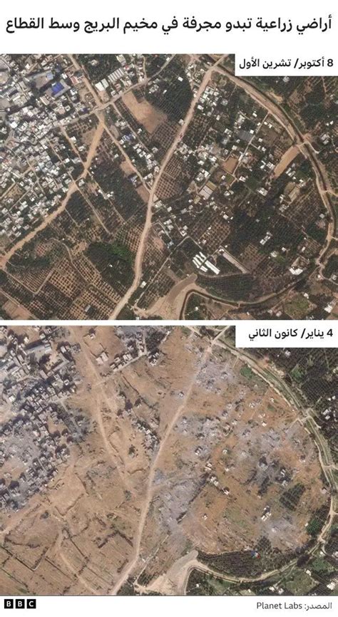 حرب غزة صور الأقمار الصناعية تظهر تدميرا واسعًا للأراضي الزراعية Bbc