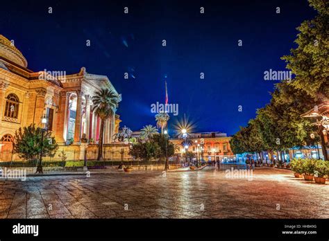 The Evening View Of Teatro Massimo Opera And Ballet Theater In Verdi