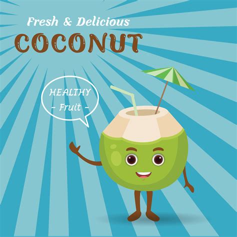 Cute Coconut Character Vector 16889537 Vector Art At Vecteezy