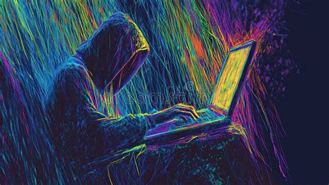 A Fellow Hacker Sits In Front Of A Laptop A Man Steals Data Concept Of Cybercrime And