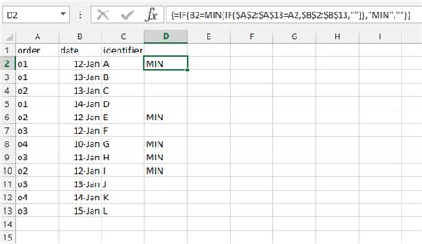 Microsoft Excel I Want The Min Date For A Group Of Rows And