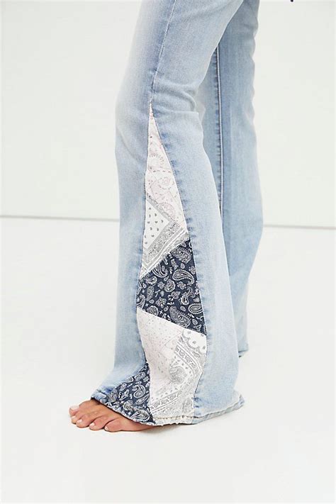 Driftwood Farrah Embroidered Flare Jeans Denim And Lace Flare Jeans