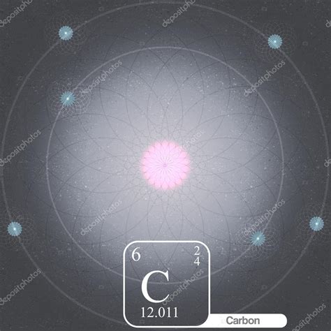 Carbon Atom With Electron Orbits And Properties Vector Illustration