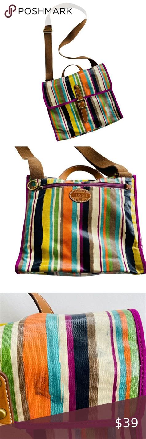 Fossil Keyper Coated Canvas Bright Stripe Crossbody Bag