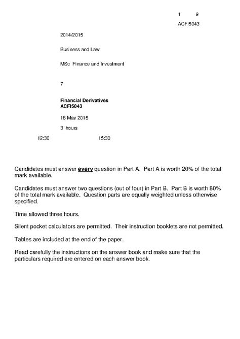 Financial Derivatives 1 9 Acfi5043 20142015 Business And Law Msc
