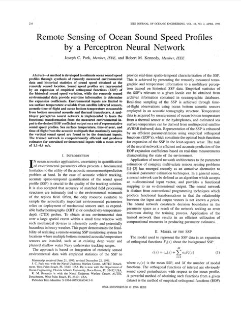 Pdf Remote Sensing Of Ocean Sound Speed Profiles By A Perceptron